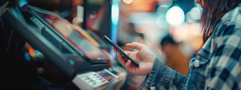 Customer Paying with NFC Mobile Phone Stock Illustration - Illustration ...
