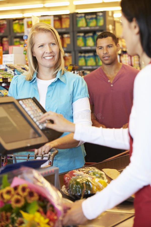 Customer Paying for Shopping at Supermarket Checkout Stock Photo ...