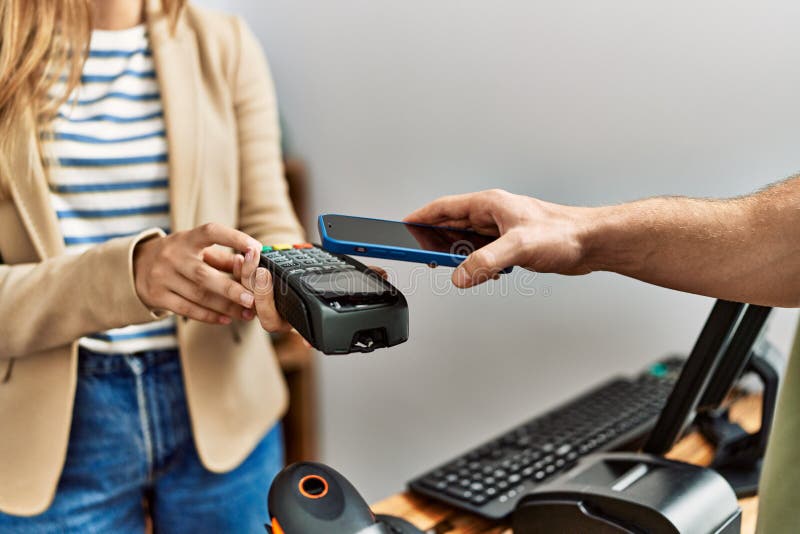 Customer Paying with Smartphone at Store Stock Image - Image of ...