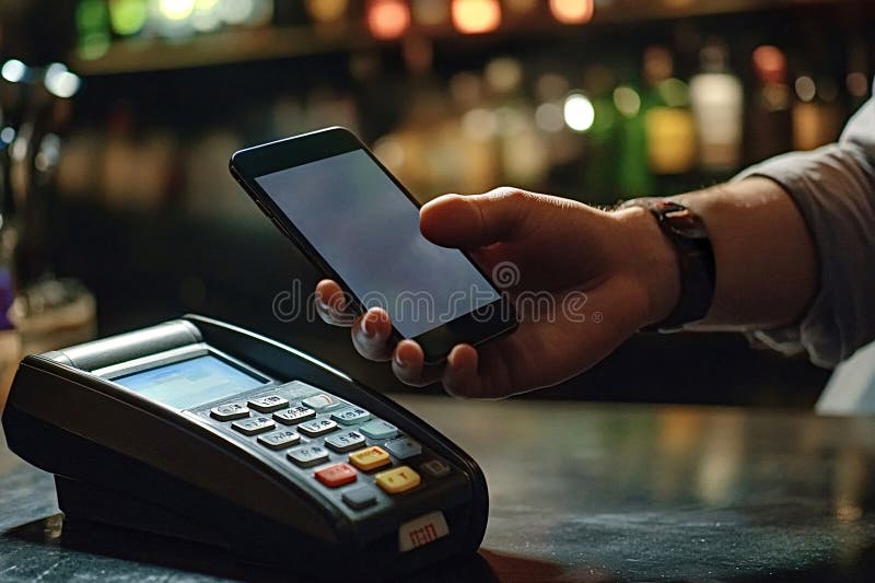 Customer Paying Using Nfc Technology on Smartphone at Bar Stock Image ...