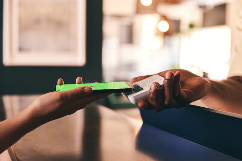 Customer Paying Using Smartphone Mobile Payment NFC Contactless ...