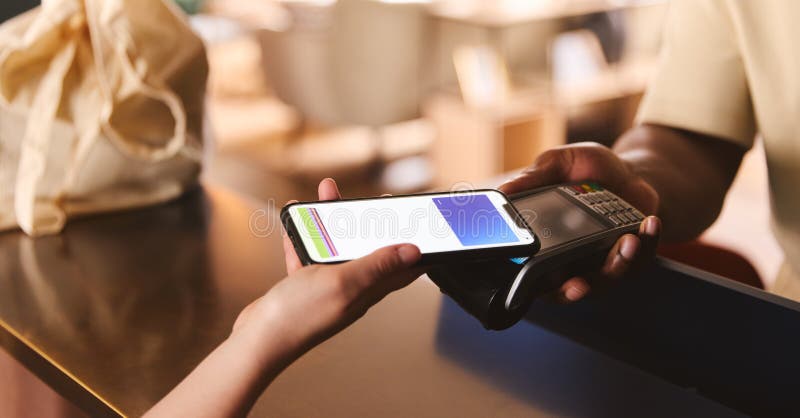 Customer Paying Using Smartphone Mobile Payment NFC Contactless ...