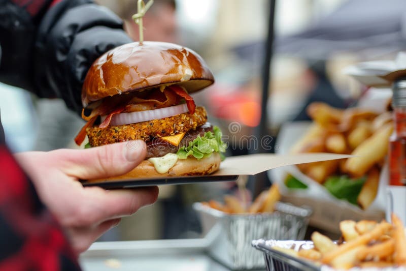 Customer at a Popup Vegan Burger Stand Stock Illustration ...