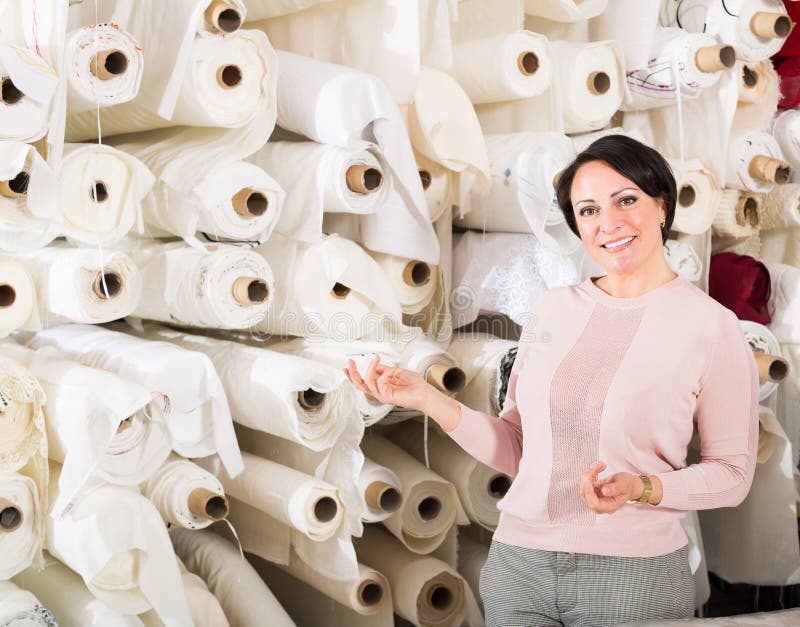 Customer Posing Near Cloth Winds Stock Image - Image of interior ...