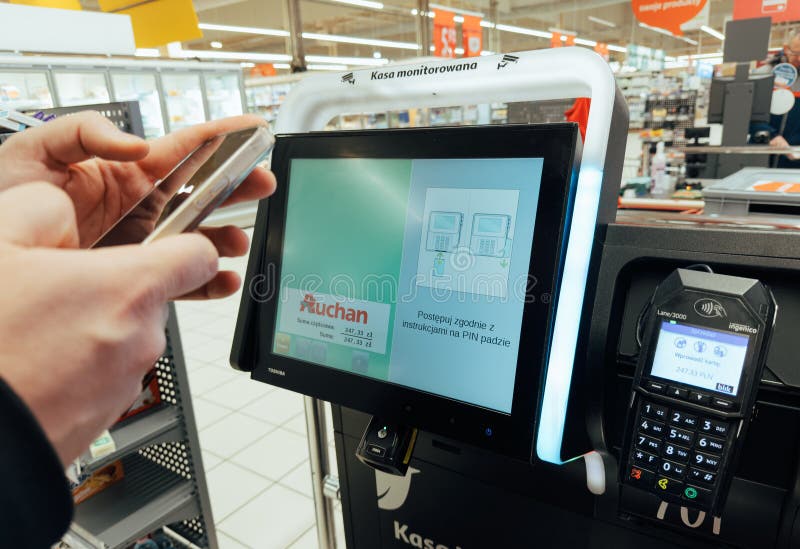 03.03.2025, Zory, Poland. Auchan: Grocery Shopping at Self-Checkout ...