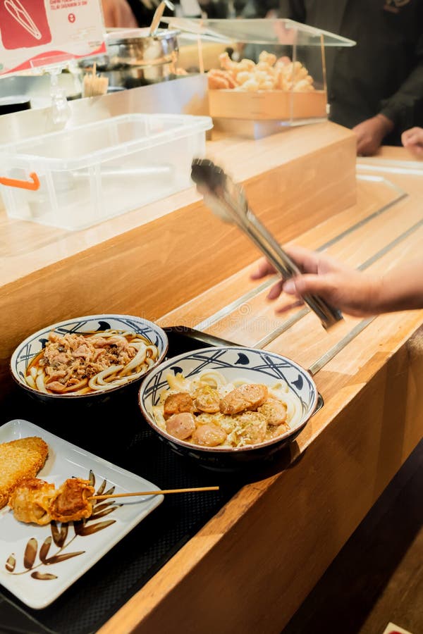 Customer Queue To Choose and Get Various Meals from Counter for Dining ...