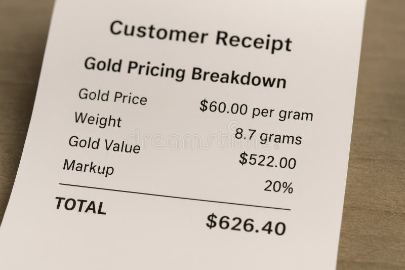 Customer Receipt for Gold Pricing Breakdown Including Weight, Value ...