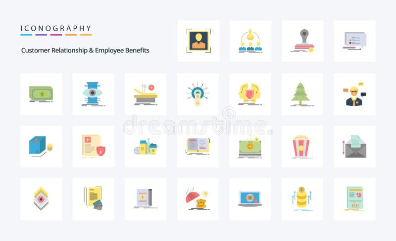 25 Customer Relationship and Employee Benefits Flat Color Icon Pack ...