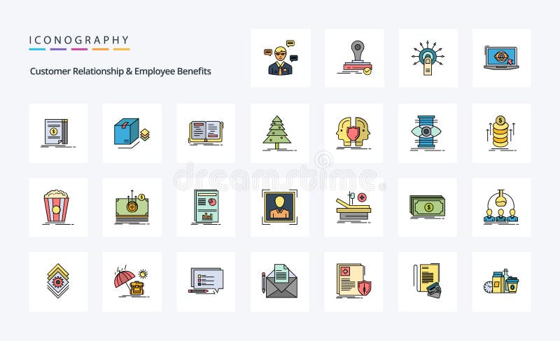 25 Customer Relationship and Employee Benefits Line Filled Style Icon ...