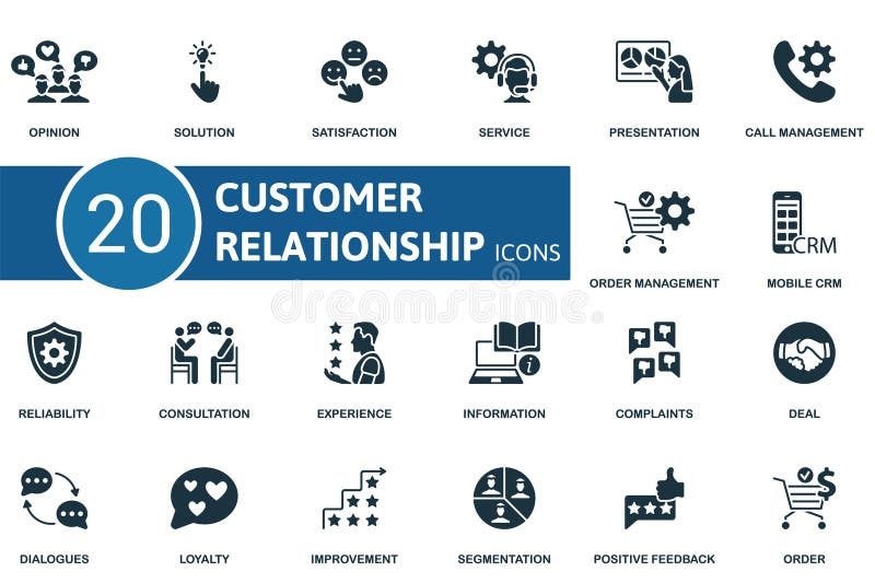 Customer Relationship Icon Set. Opinion, Solution, Satisfaction ...