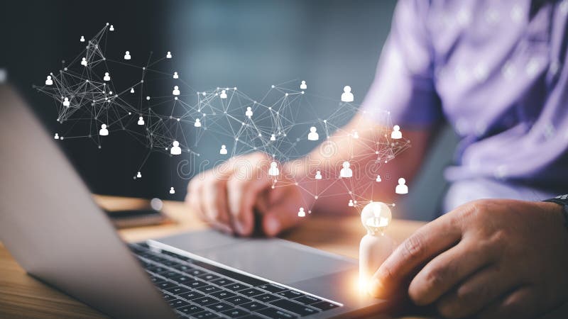 Customer Relationship Management, Businessman Use Computer with Global ...