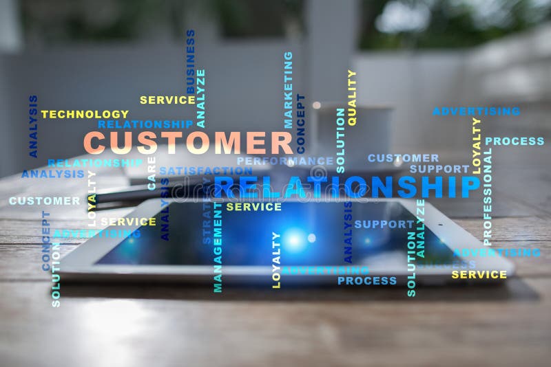 Customer Relationship Management Concept on the Virtual Screen. Words ...