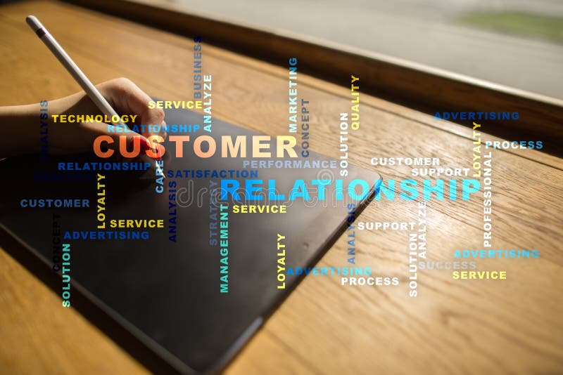 Customer Relationship Management Concept on the Virtual Screen. Words ...