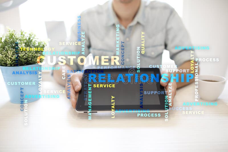 Customer Relationship Management Concept on the Virtual Screen. Words ...