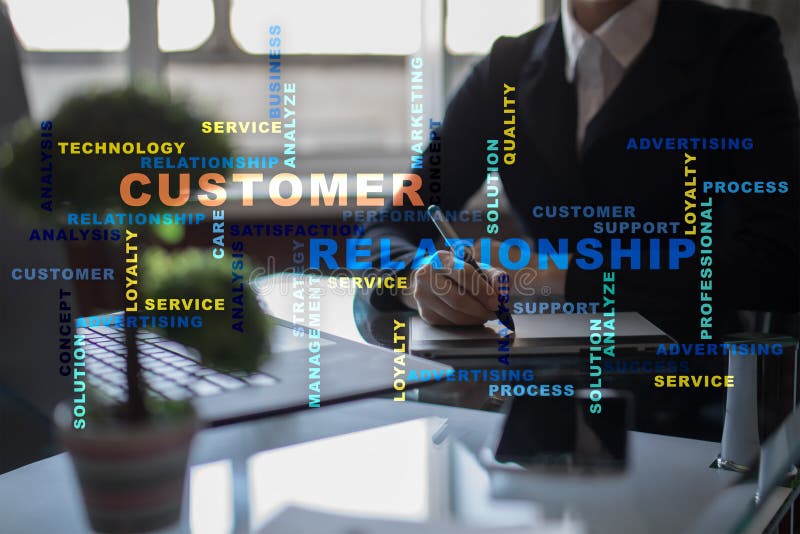 Customer Relationship Management Concept on the Virtual Screen. Words ...