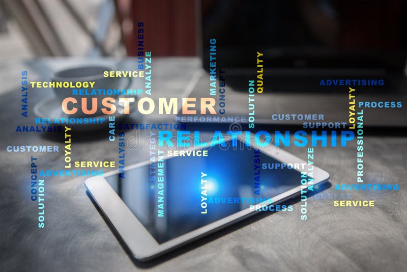 Customer Relationship Management Concept on the Virtual Screen. Words ...