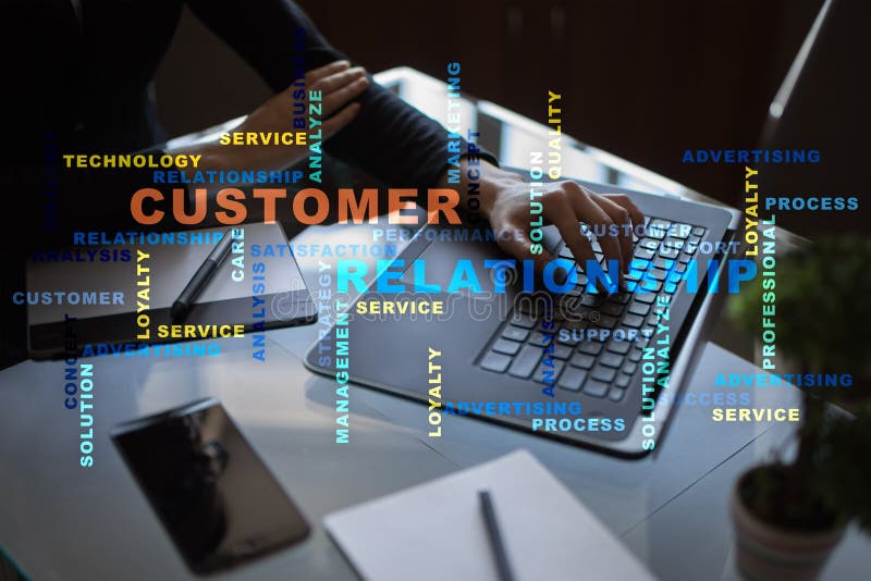 Customer Relationship Management Concept on the Virtual Screen. Words ...