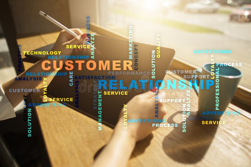 Customer Relationship Management Concept on the Virtual Screen. Words ...