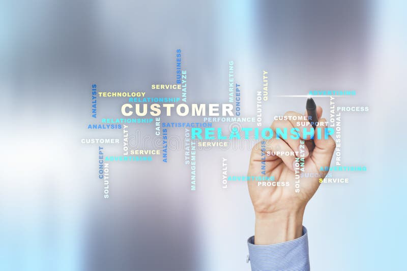 Customer Relationship Management Concept on the Virtual Screen. Words ...