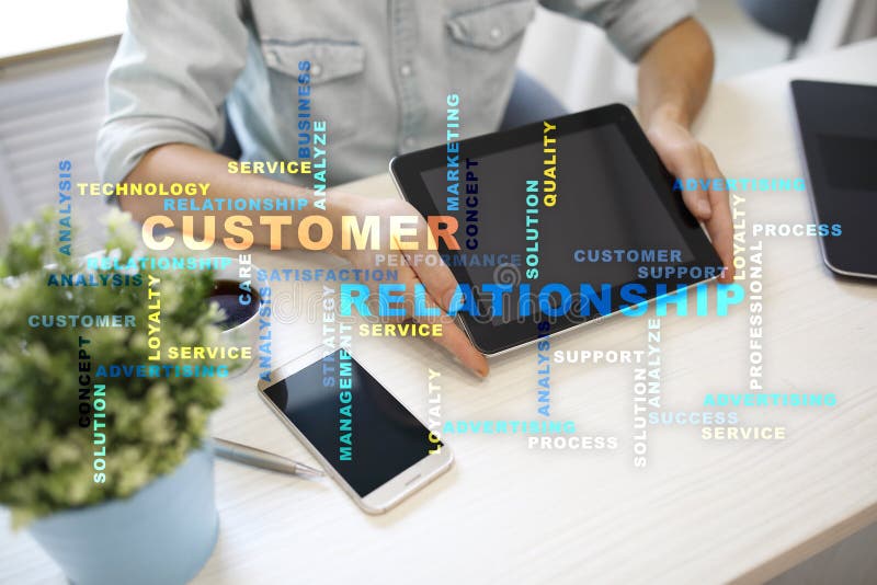 Customer Relationship Management Concept on the Virtual Screen. Words ...