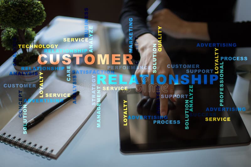 Customer Relationship Management Concept on the Virtual Screen. Words ...
