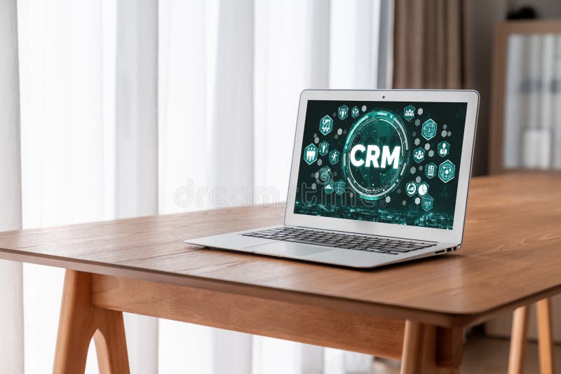 Customer Relationship Management System on Modish Computer for CRM Business Stock Illustration ...