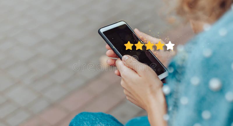 Customer Review Good Rating Concept.Excellent. Person Using Mobile ... Customer Review Good Rating Concept.Excellent. Person Using Mobile ...