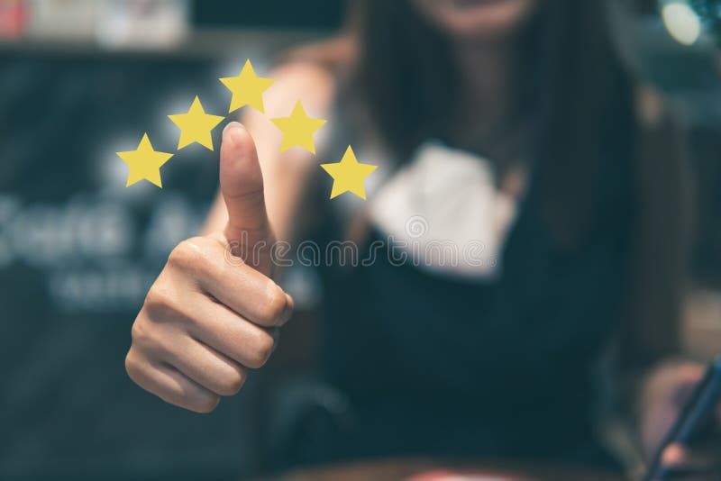 Customer Review Good Rating Concept Hand Pressing Five Star on Visual ...