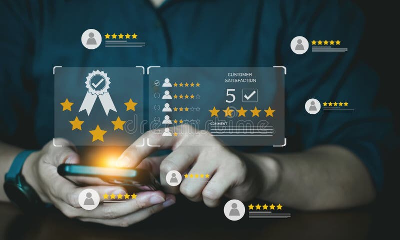 Customer Review Good Rating Concept, Hand Pressing User and Five Star ...