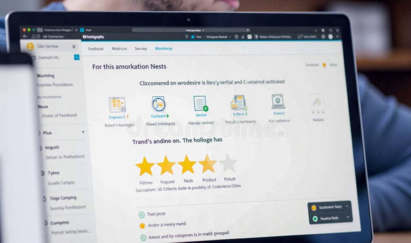 Customer Review Screen, Laptop Display, Star Rating, Feedback Interface ...