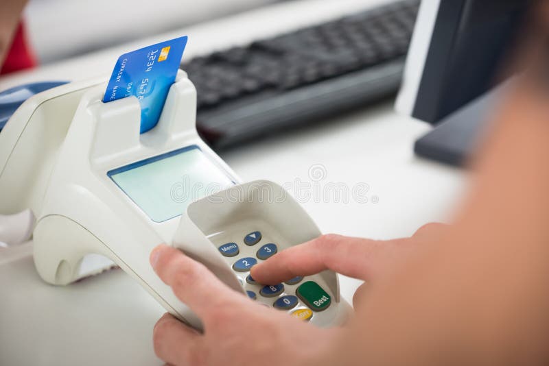 Customer S Hand Entering Pin Code on Card Reader Stock Photo - Image of ...