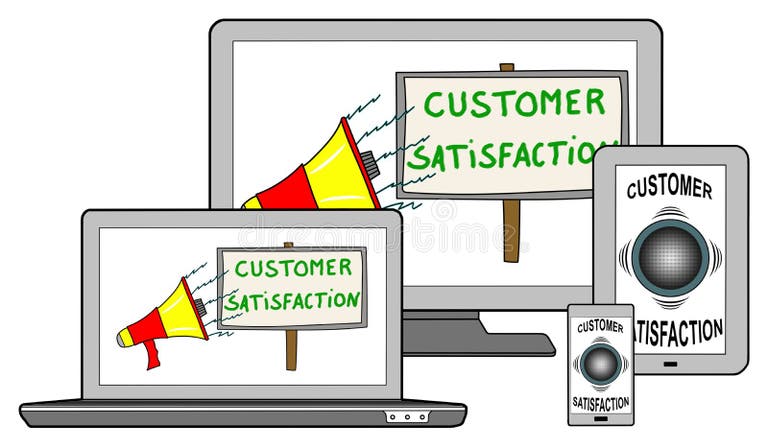 Customer Satisfaction Concept on Different Devices Stock Illustration ...
