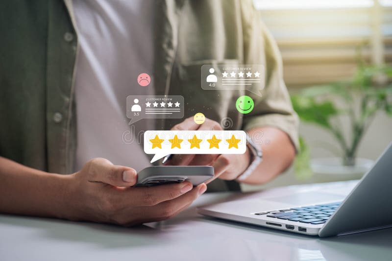 Customer Satisfaction, Digital Interaction Concept. Person Using a ...