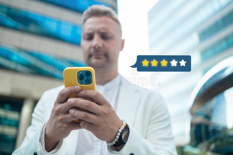 Customer Satisfaction Experience Concept. Businessman Using Mobile ...