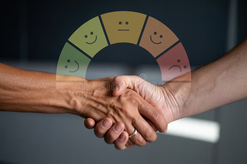 Customer Satisfaction Handshake with Feedback Gauge Showing Positive ...