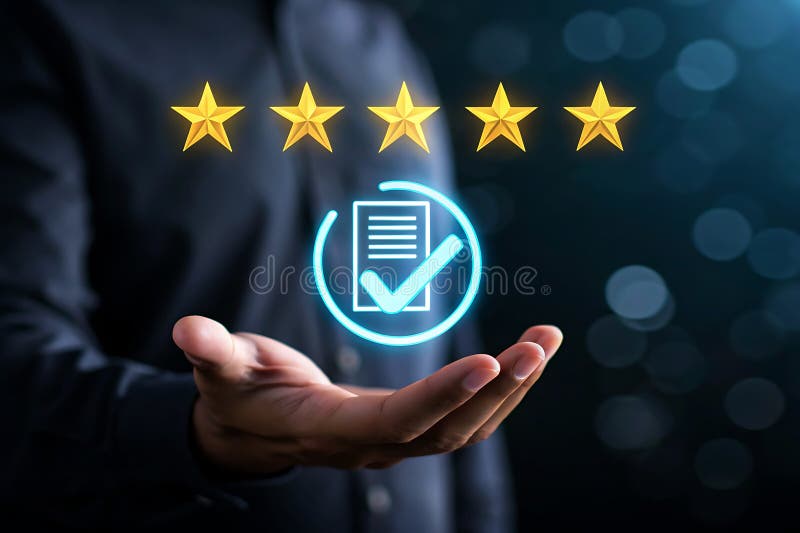 Customer Satisfaction Survey with Five Stars and a Checkmark Icon Stock ...