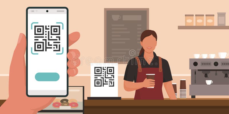 Customer Scanning a QR Code and Paying Stock Vector - Illustration of ...