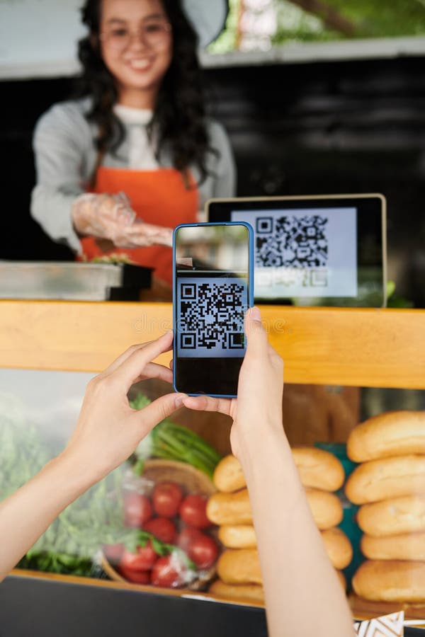 Customer Scanning QR Code stock photo. Image of street - 283518464