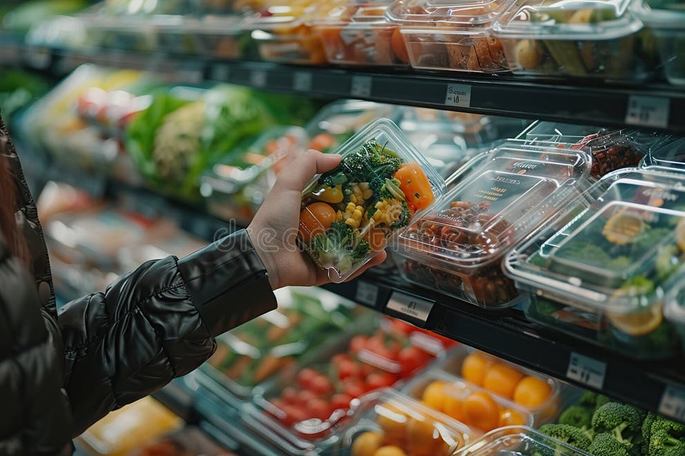 A Customer Selects Pre-packaged Vegetables Stock Illustration ...