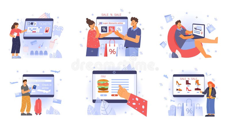 Self Service Terminal Set Flat Stock Vector - Illustration of monitor ...