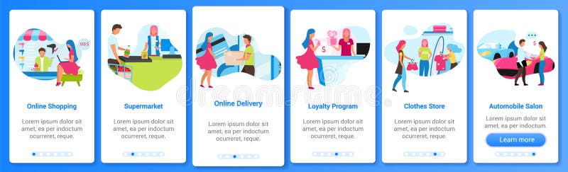 Customer And Seller Onboarding Mobile App Screen Vector Template Stock