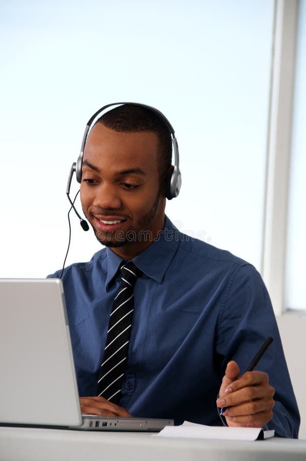 Young Professional Call Center Agent Male Talking Stock Image - Image ...