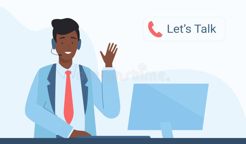 Customer Service Agent with Headset at Workstation Stock Vector ...