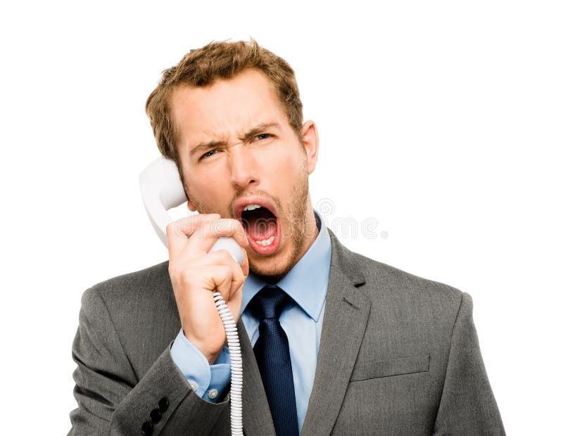 Customer Service Agent Shouting Phone White Background Stock Photo ...