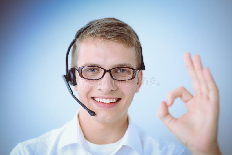 Customer Service Agent Showing Ok, Isolated on White Background Stock ...