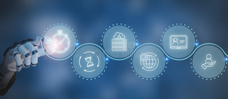 Customer Service with AI, Speed of Service Concept. Touching Screen ...