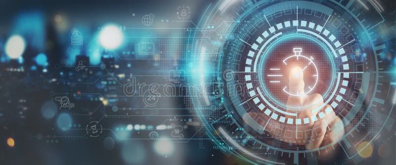 Customer Service with AI, Speed of Service Concept. Touching Screen ...