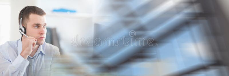 Customer Service Assistant With Headsets With Bright Background Stock ...