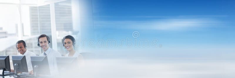 Customer Service Assistants with Headsets with Technology Interface ...