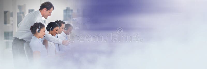 Customer Service Assistants with Headsets with Technology Interface ...